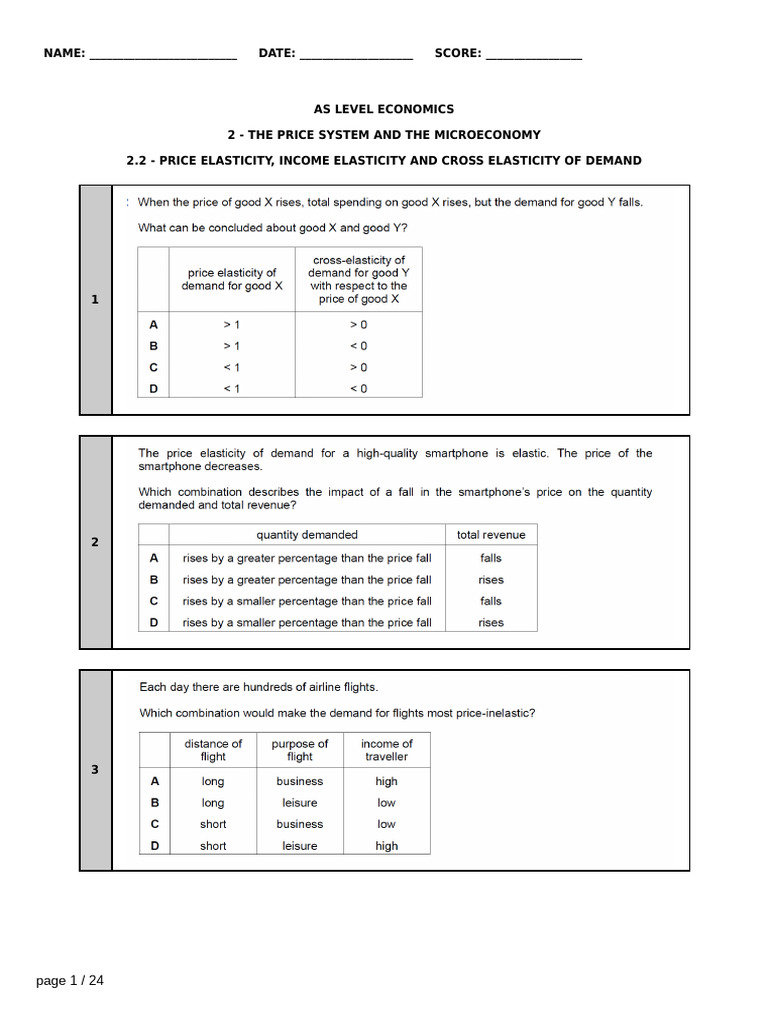 As Level Economics - 2.2 - Price Elasticity, Income Elasticity and ...