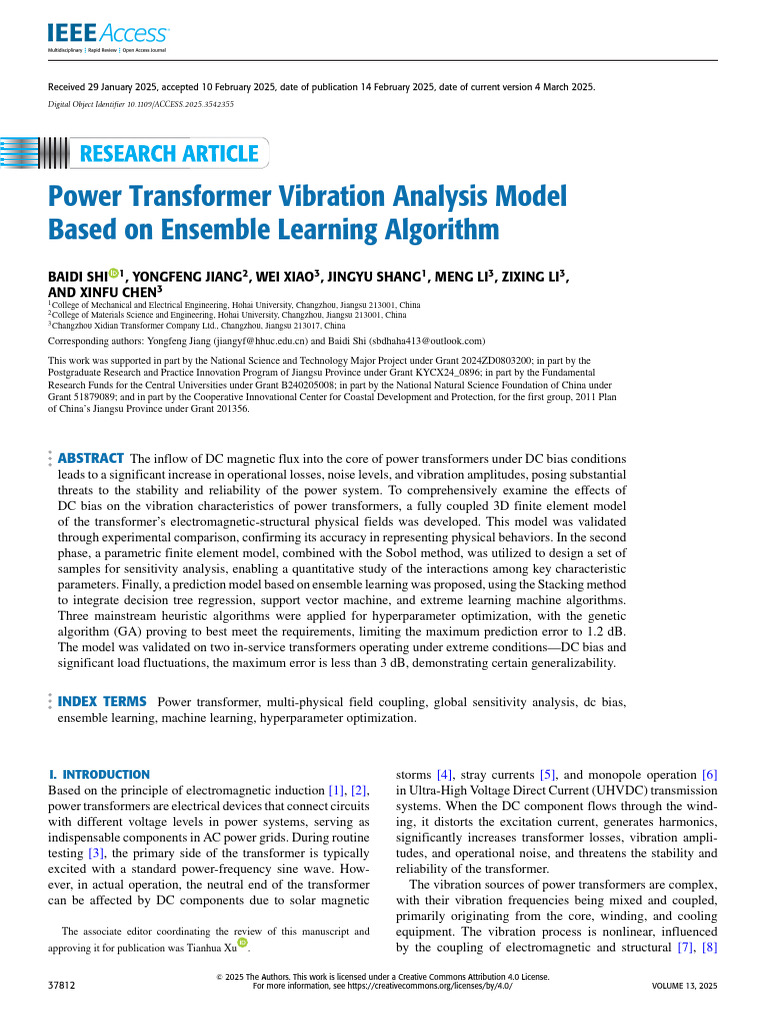 Power Transformer Vibration Analysis Model Based On Ensemble Learning Algorithm | PDF ...