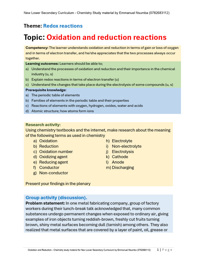 Oxidation and Reduction in Chemistry | PDF | Redox | Electrochemistry
