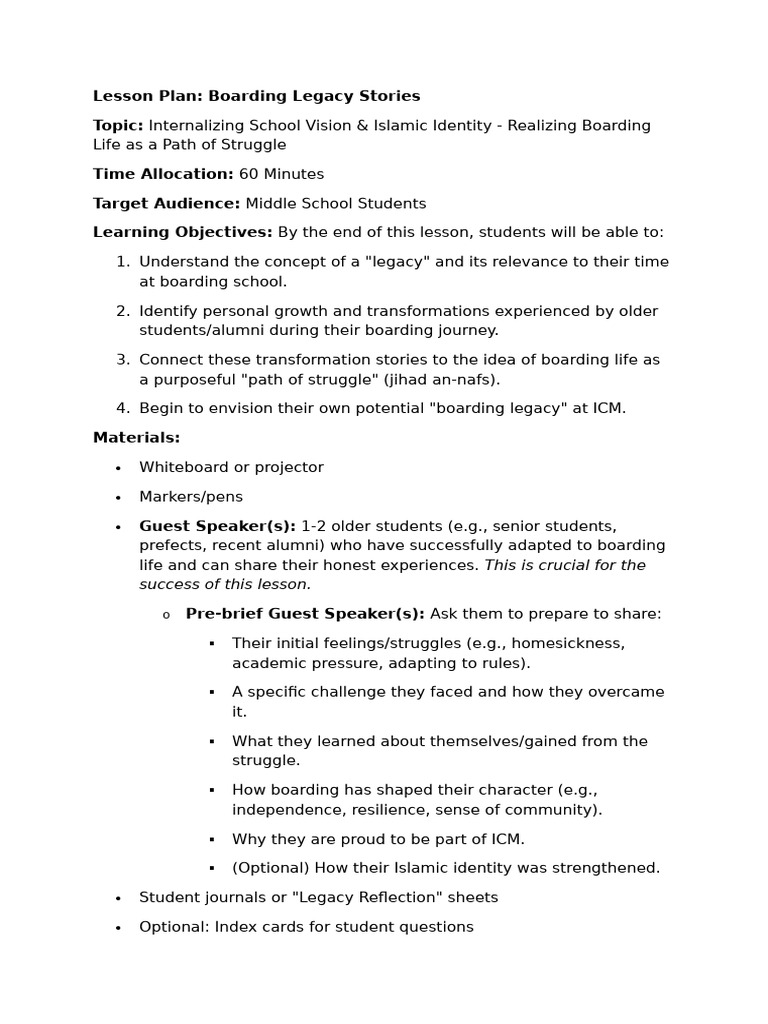 Boarding Legacy Stories Lesson Plan | PDF | Psychological Resilience ...