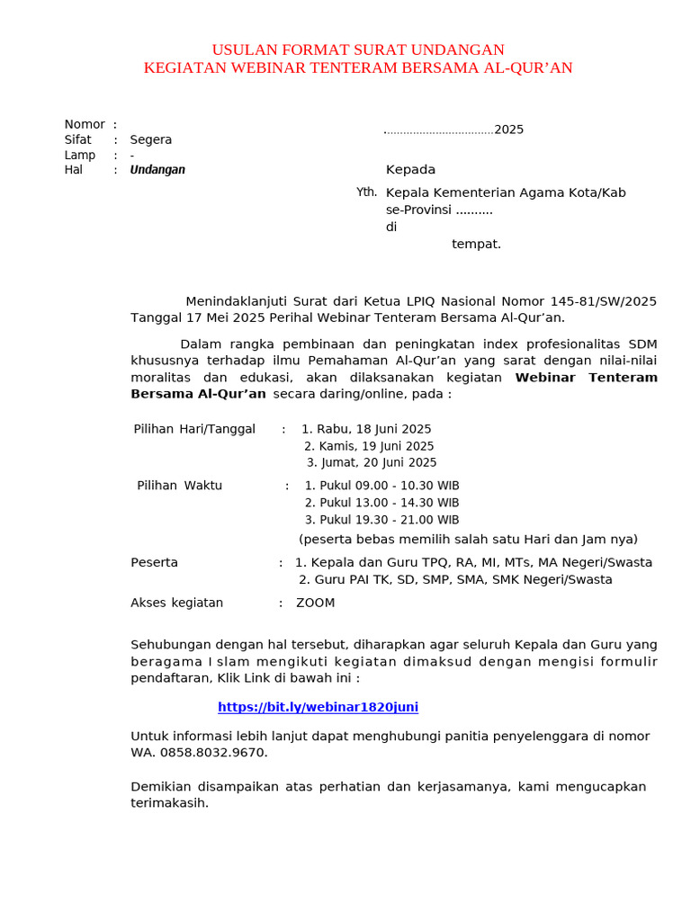 Undangan Webinar Tenteram Al-Qur'an 2025 | PDF