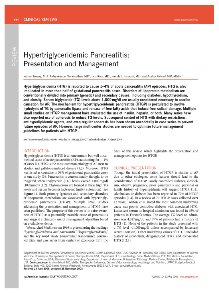 Hypertriglyceridemic Pancreatitis Review | PDF | Lipoprotein | Diseases ...