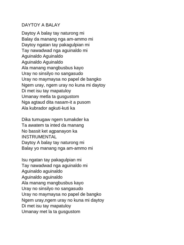 Daytoy A Balay | PDF