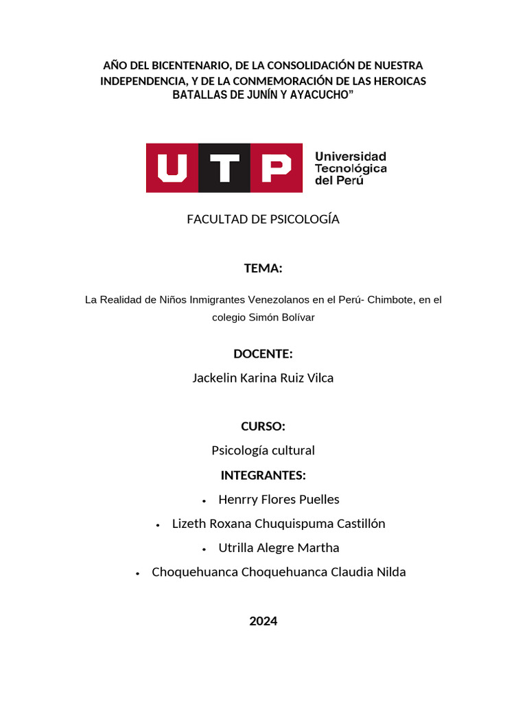 INFORME FINAL PSICOLOGIA CULTURAL IAP - Corregido PDF | PDF | Investigación para la Acción ...