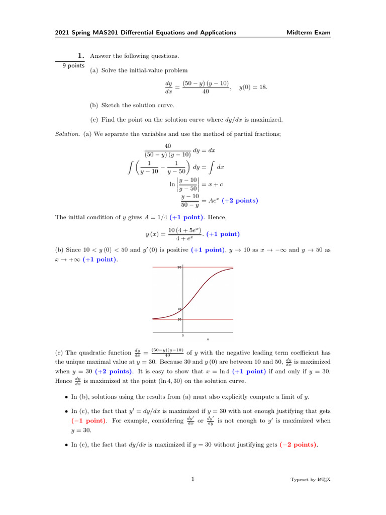 2021 Spring MAS201 Differential Equations Midterm Exam | PDF ...