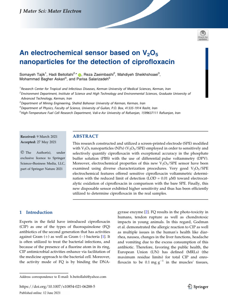 2021, An Electrochemical Sensor Based On V2O5 | PDF | Electrochemistry ...