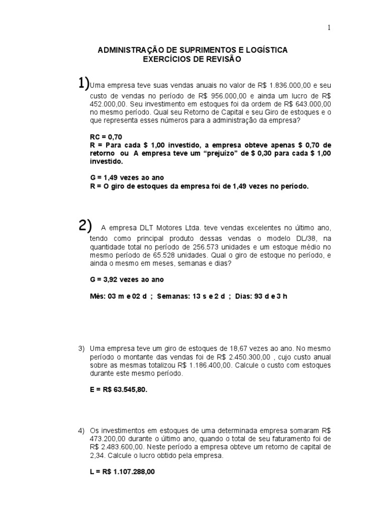 Exercicios De Logistica Pdf Demanda Economias