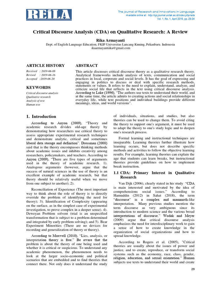 A Review of Critical Discourse Analysis | PDF | Analysis | Discourse