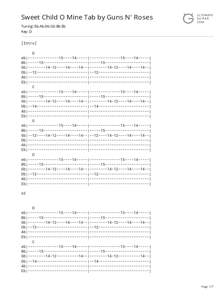 Sweet Child O Mine Tab by Guns N' Rosestabs at Ultimate Guitar Archive ...