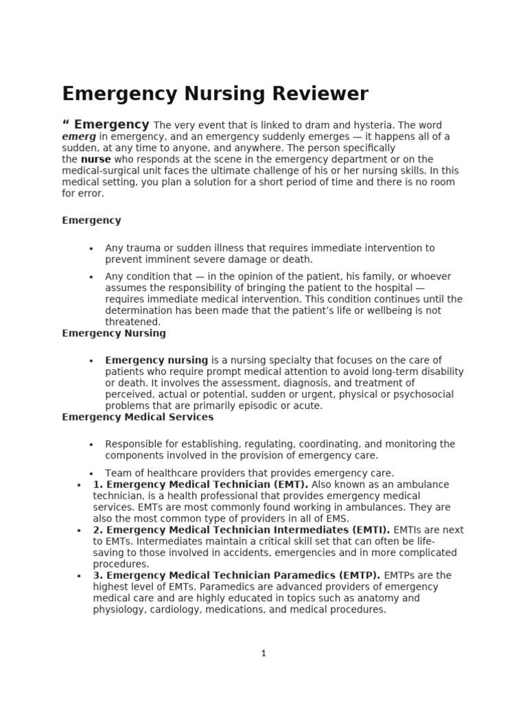Emergency Nursing Reviewer | PDF | Emergency Medical Technician ...