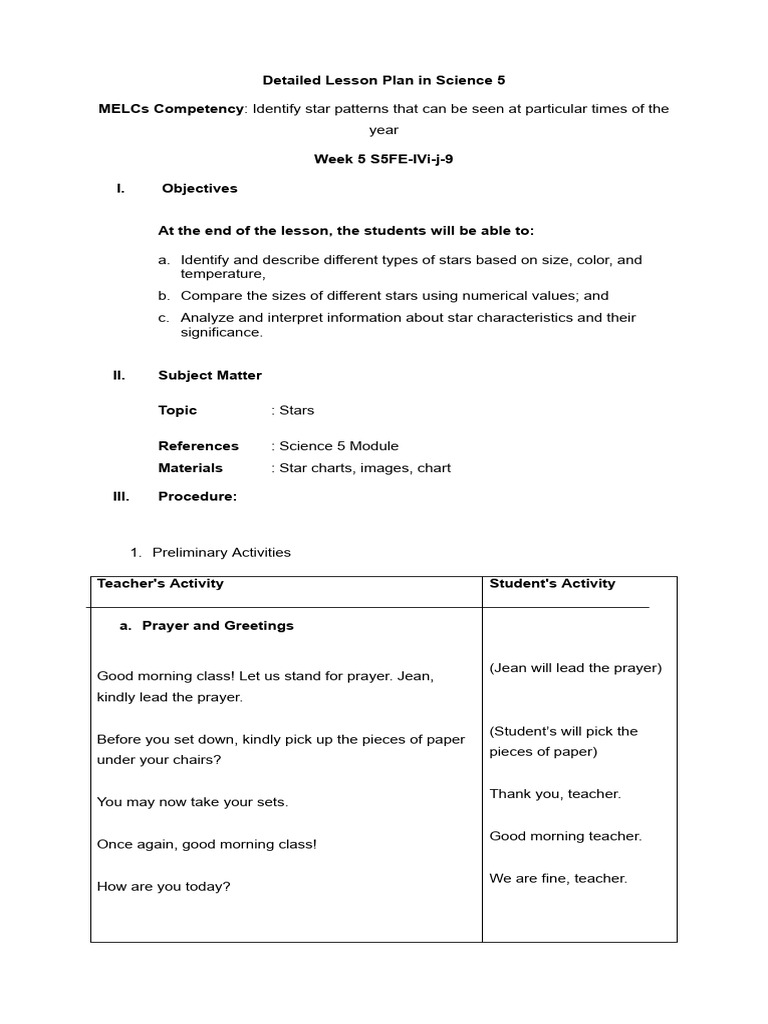 Lesson Plan: Understanding Stars in Science | PDF | Stars | Sun