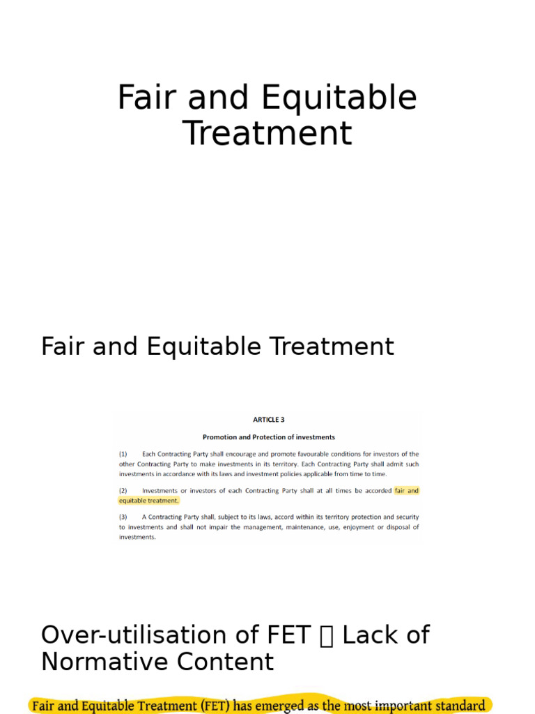 Effective Means Fair and Equitable Treatment | PDF