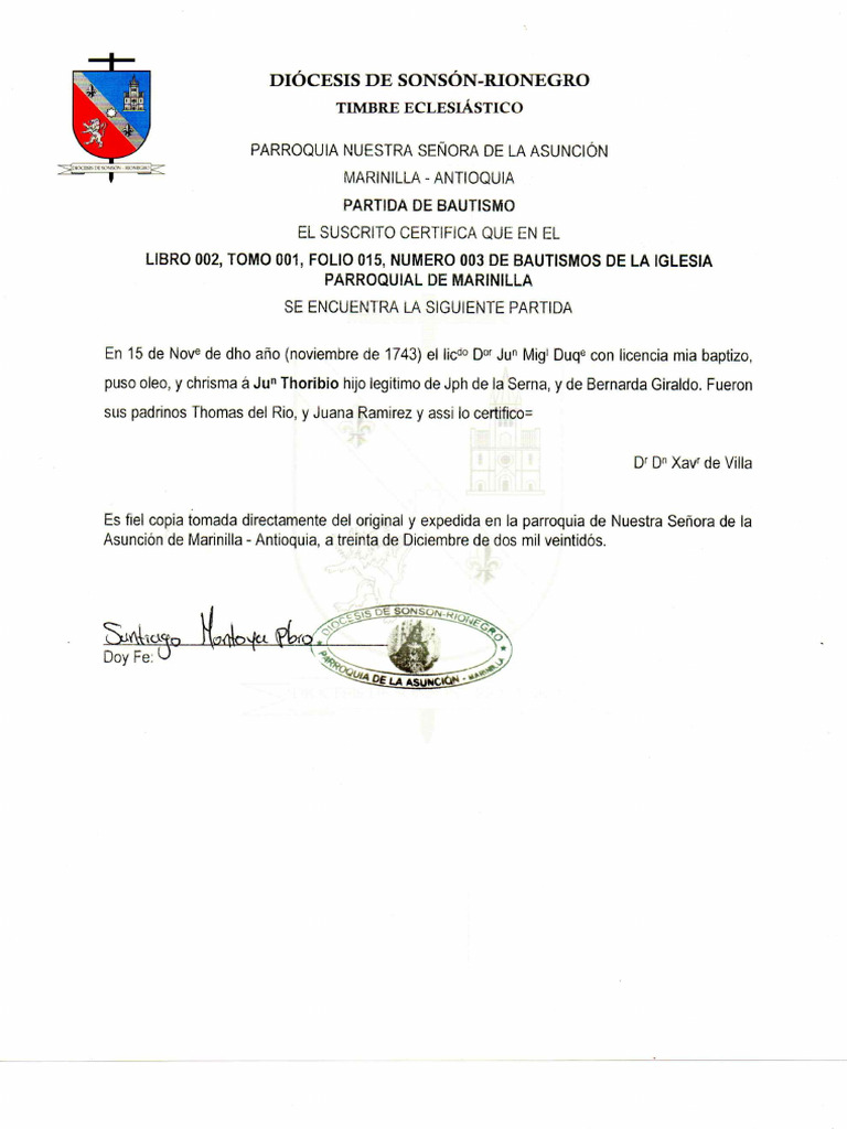 Toribio Serna - Bautismo y Matrimonio | PDF