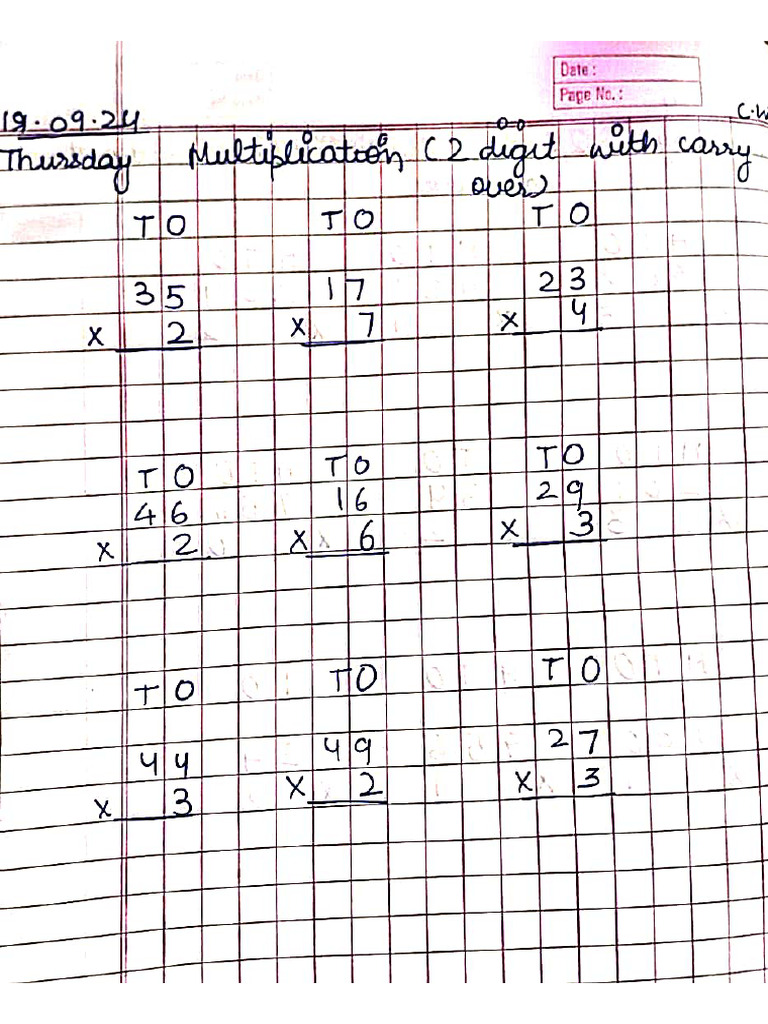 Multiplication With Carry Over Notebook Work | PDF