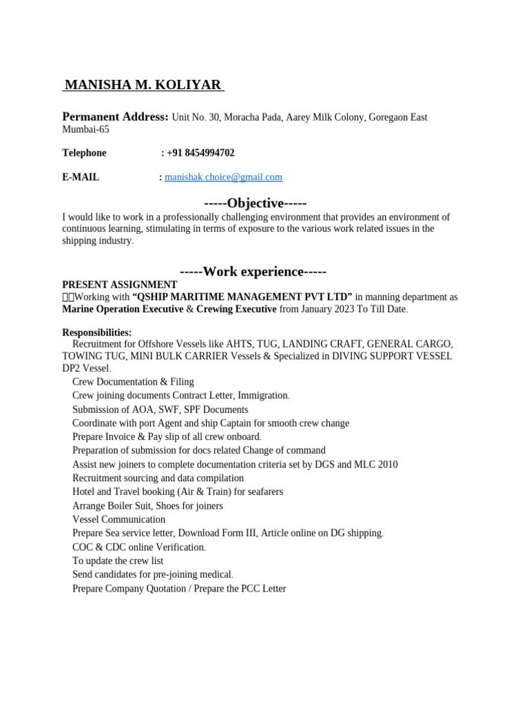 Resume - Manisha Koliyar New | PDF | Microsoft Excel