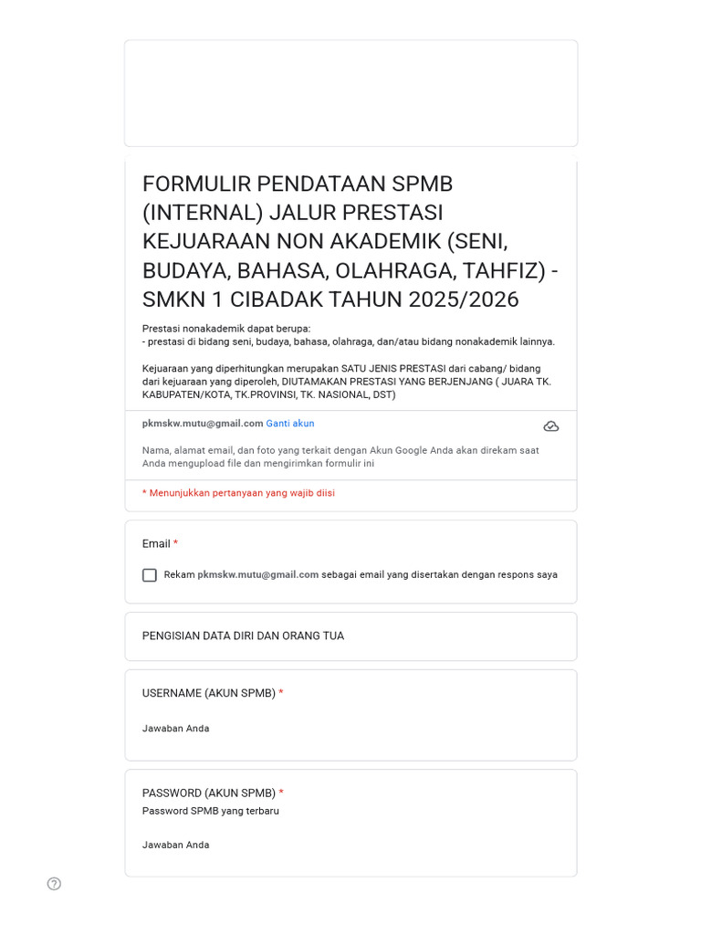 Formulir Pendataan SPMB (Internal) Jalur Prestasi Kejuaraan Non ...