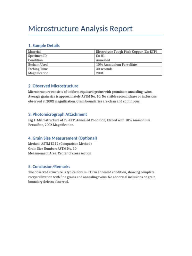 CuETP Microstructure Report | PDF