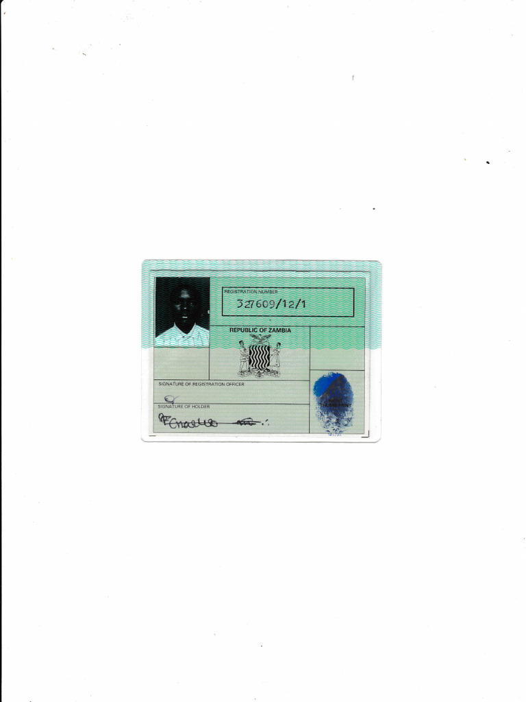 Bartholomew Chibuye - National Registration Card | PDF