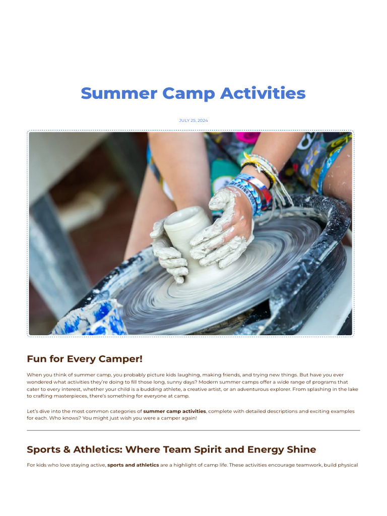 Summer Camp Activities Overview | PDF | Camping | Water