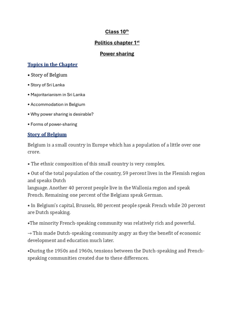 Class 10th Civics Chapter 1st | PDF | Belgium | Sri Lanka