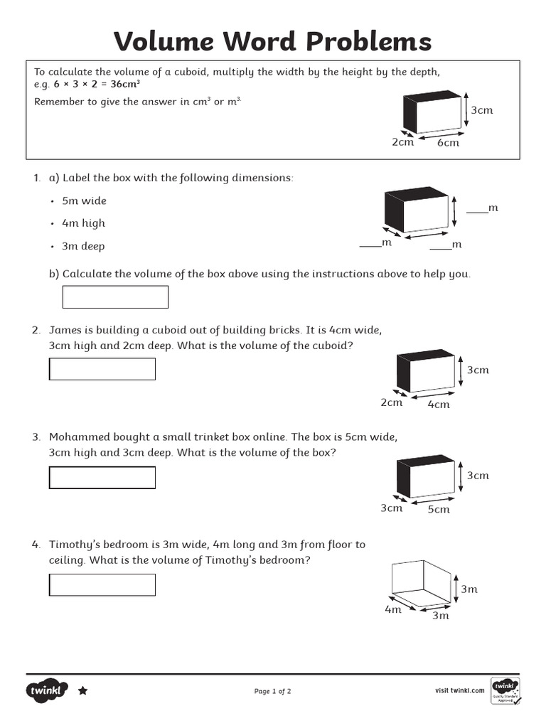Volume Calculation Word Problems | PDF | Volume