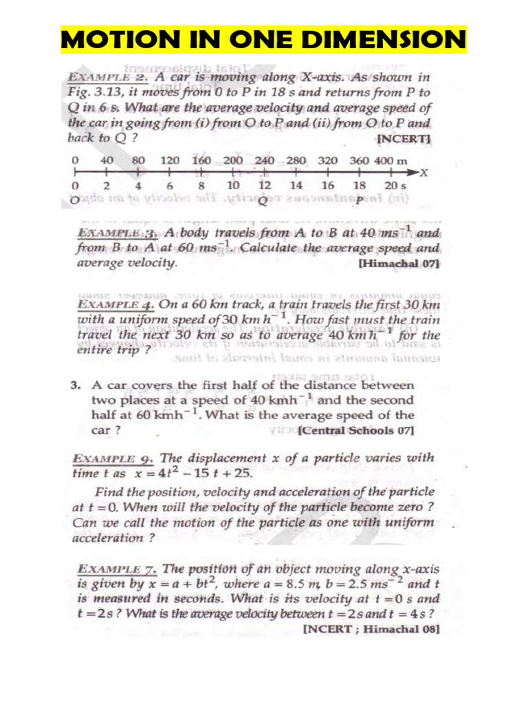 Motion in One Dimensions Numericals | PDF