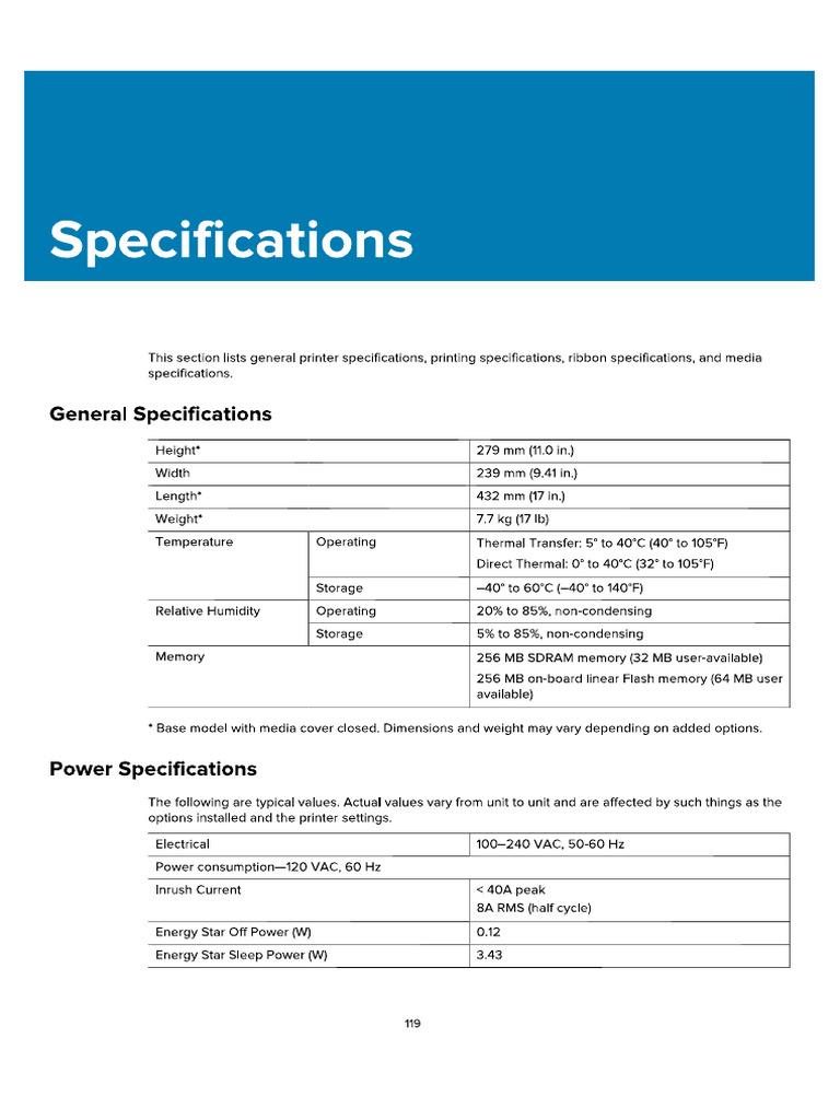Zebra Zt111 Specs | PDF