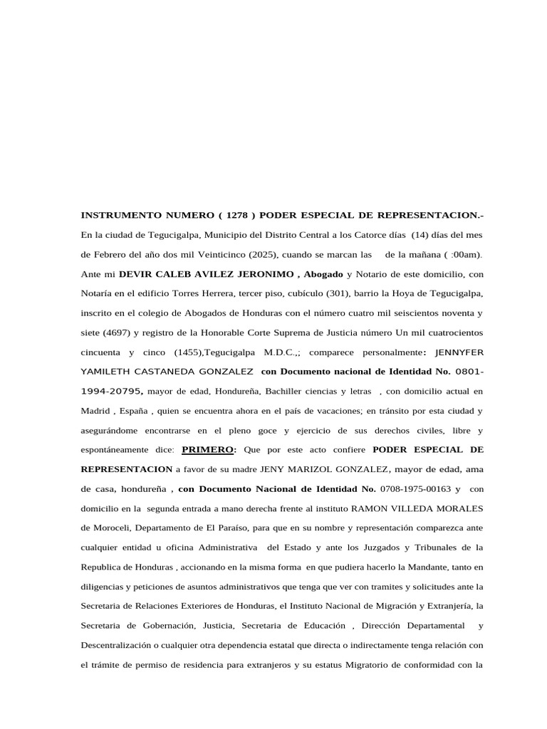 Poder Especial Representacion Jennifer Castaneda Moroceli | PDF ...