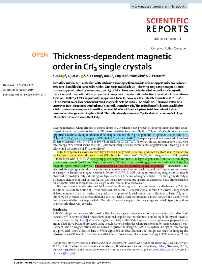 CrI3 Thickness-Dependent Magnetic Behaviour CrI3 | PDF | Ferromagnetism ...