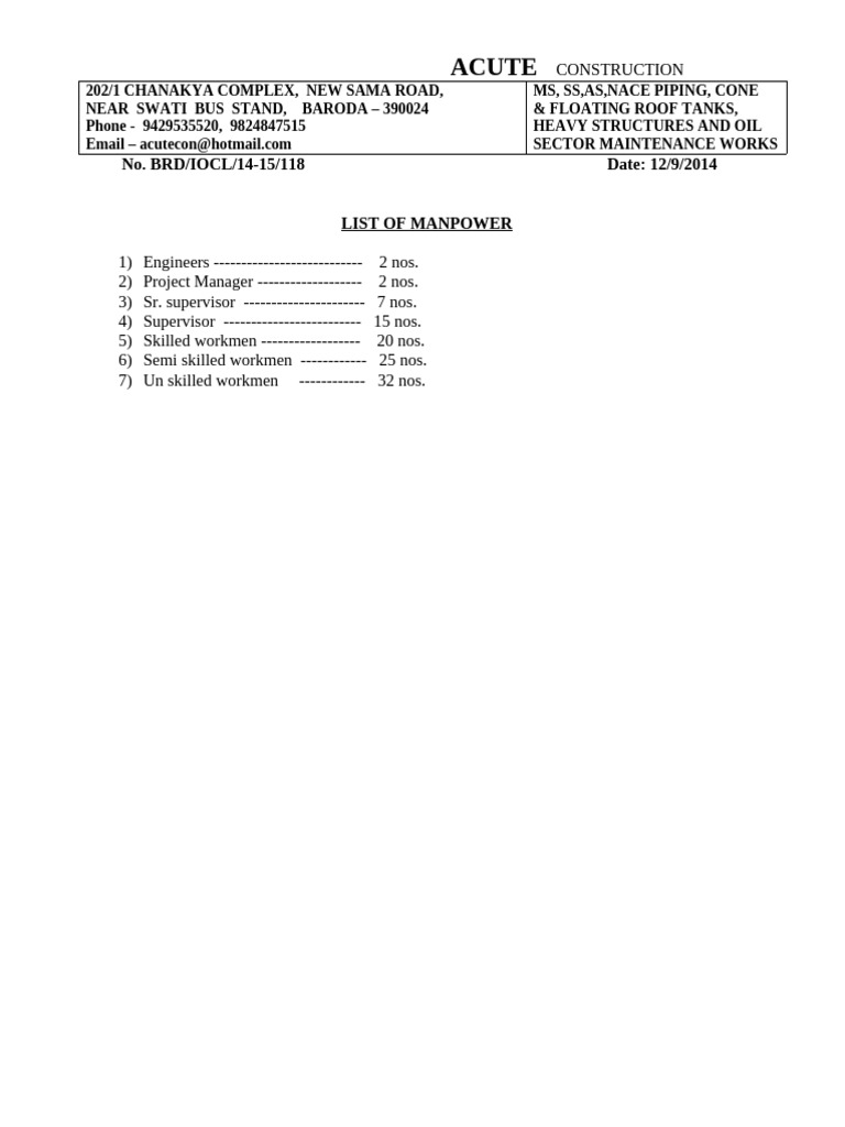 List of Manpower | PDF