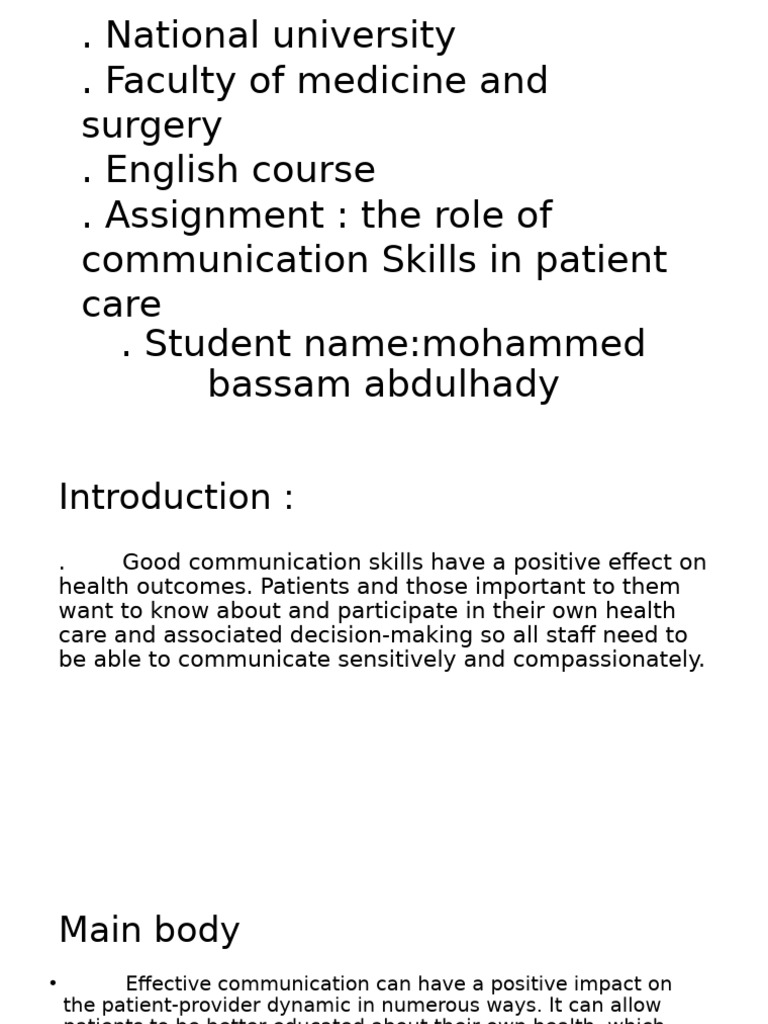 The Role of Communication Skills in Patient Care | PDF