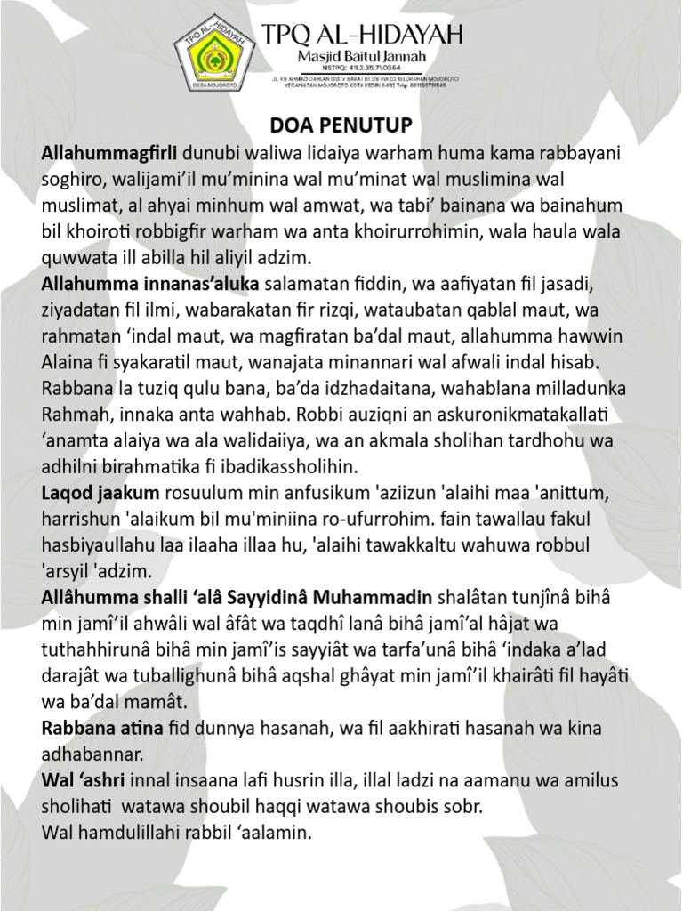 Doa Pembuka Penutup | PDF