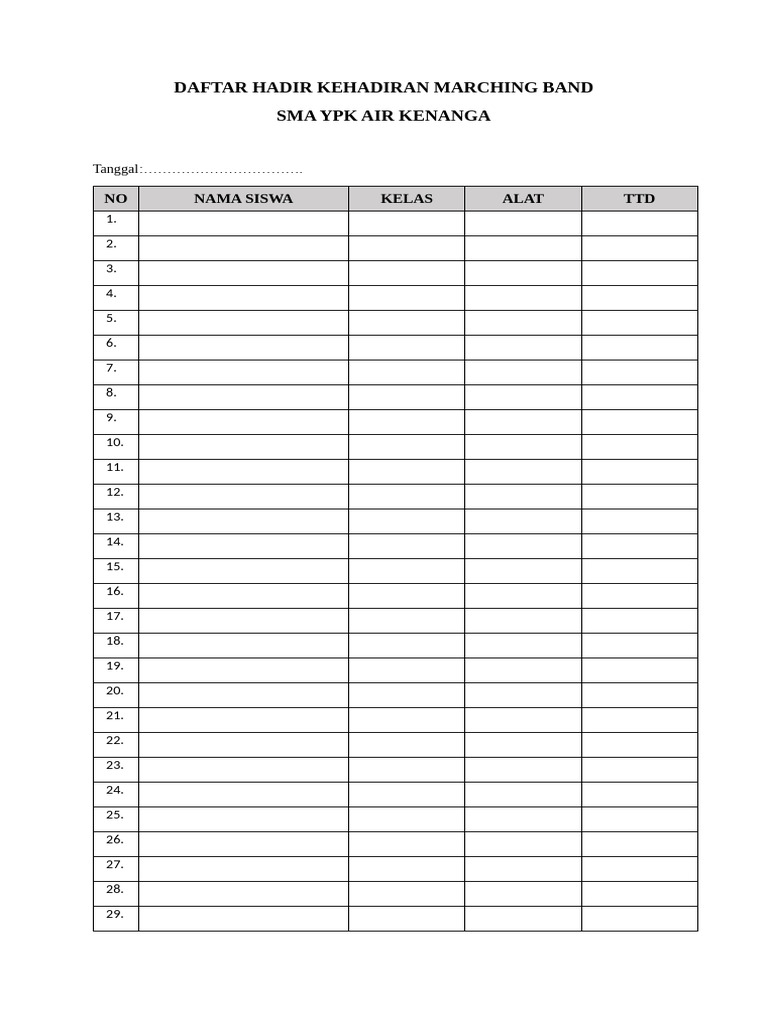 Daftar Hadir Kehadiran Marching Band | PDF