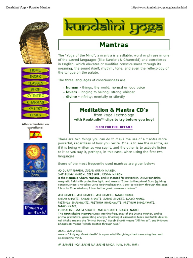 Kundalini Yoga - Popular Mantras | PDF | Mantra | Kundalini
