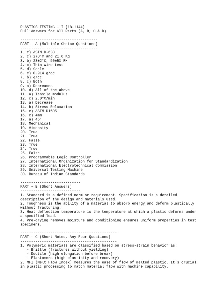Plastics Testing I All Answers | PDF | Deformation (Engineering ...