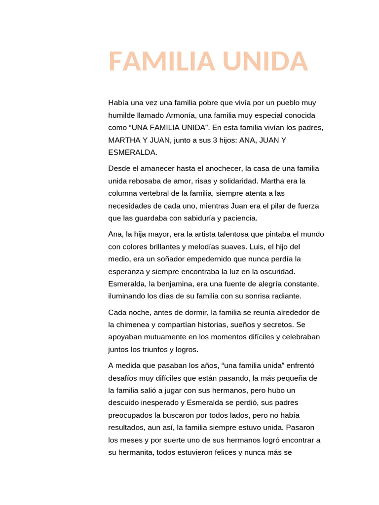 FAMILIA UNIDA Cuento de Claudia 2C | PDF