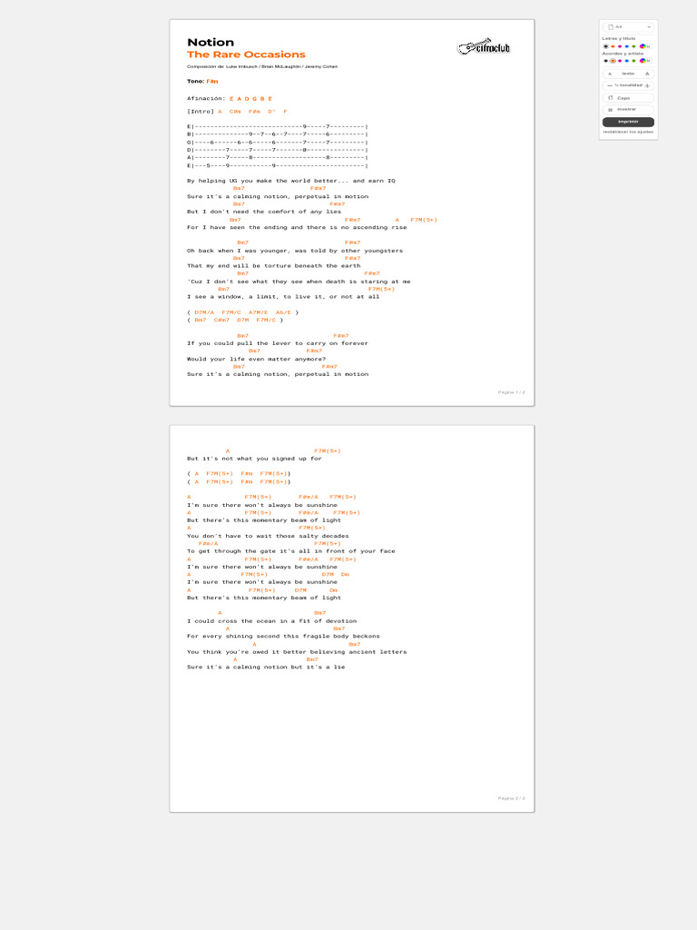 Cifra Club - The Rare Occasions - Notion | PDF