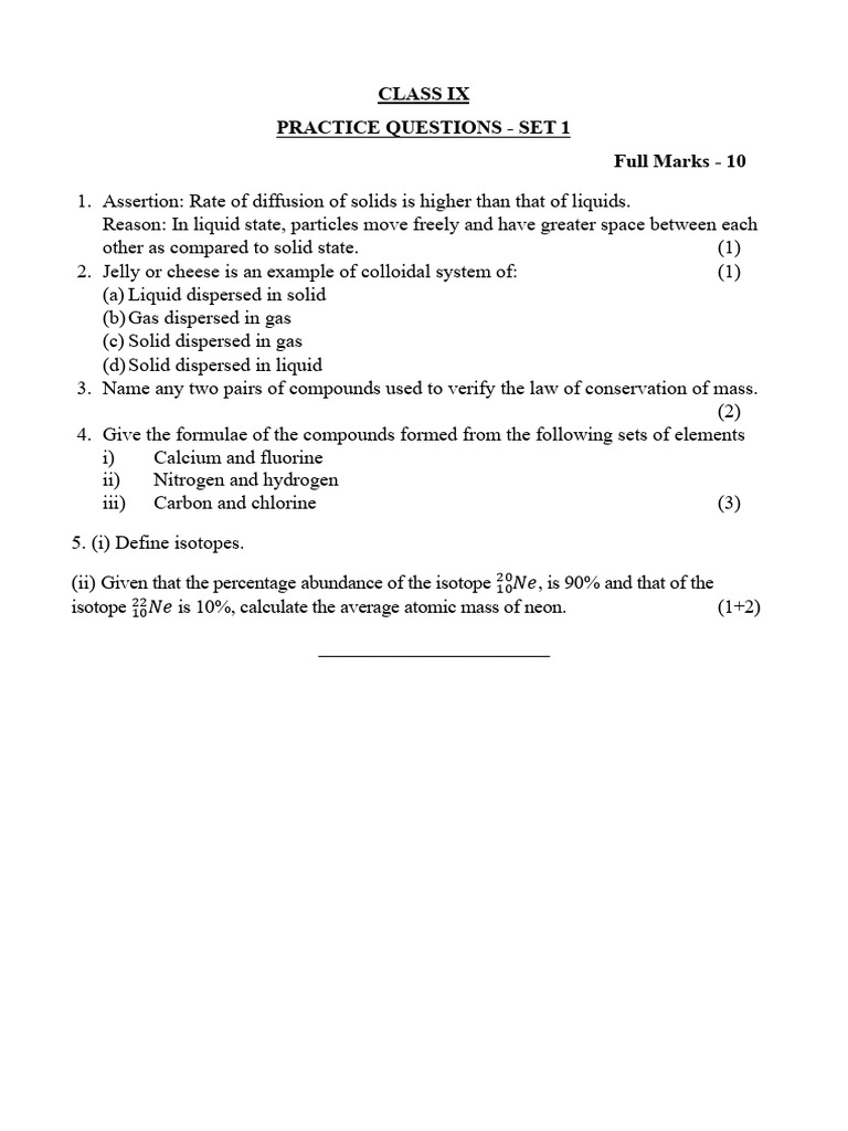 Class Ix Practice Ques Set 1 | PDF