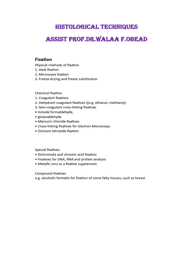 Histological Techniques Assist Prof - Dr.Walaa F.Obead: Fixation | PDF