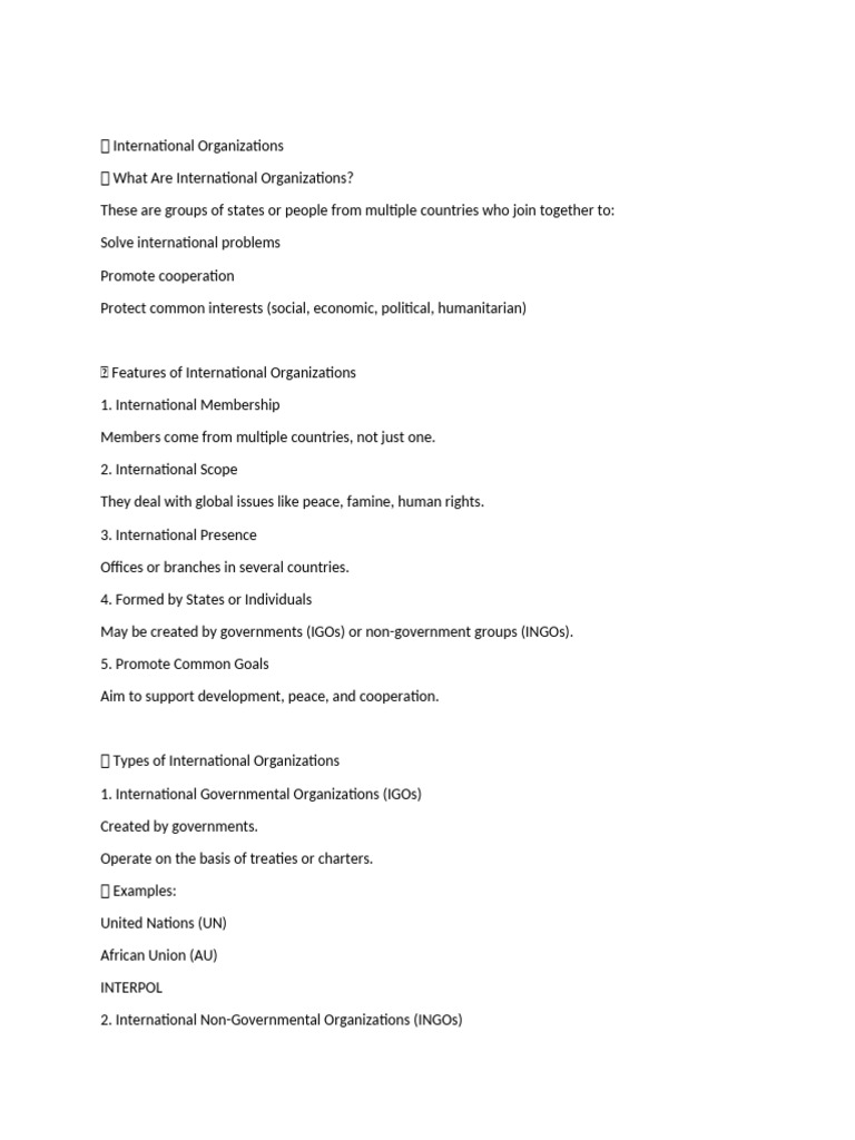 Overview of International Organizations | PDF | United Nations ...