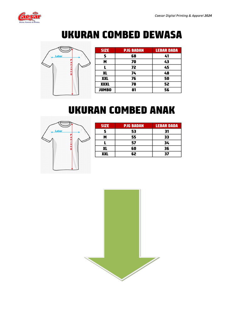 FIX Ukuran Lebar Dada Kaos & Jersey (MARET 2024) | PDF
