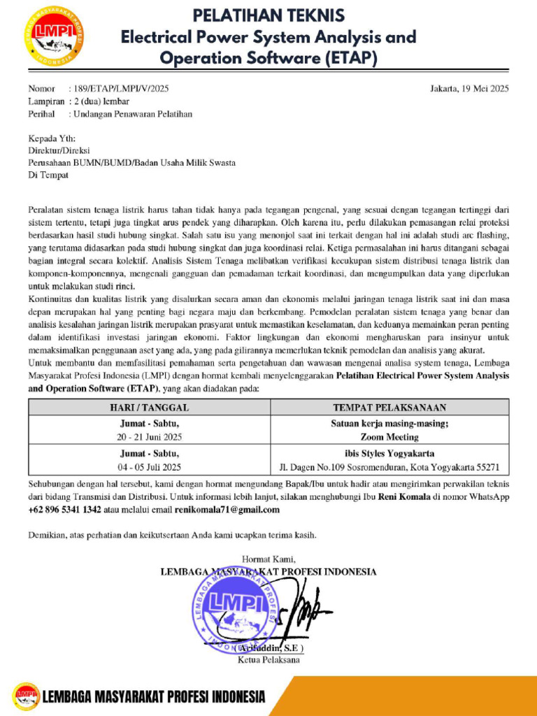 Undangan Pelatihan ETAP | PDF