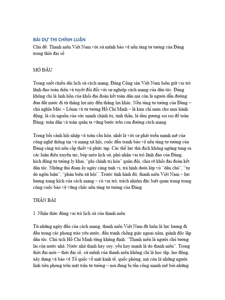 Bai Du Thi Chinh Luan Thanh Nien Viet Nam | PDF