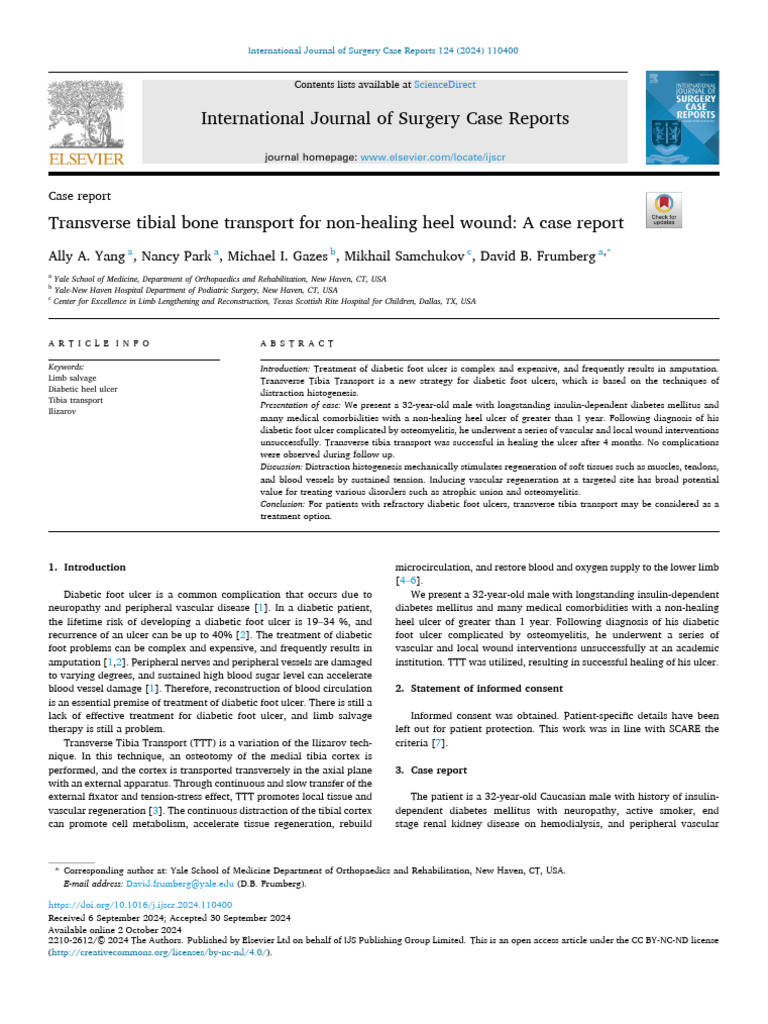 Transverse Tibial Bone Transport For Nonhealing Heel Wound A Case Repor ...