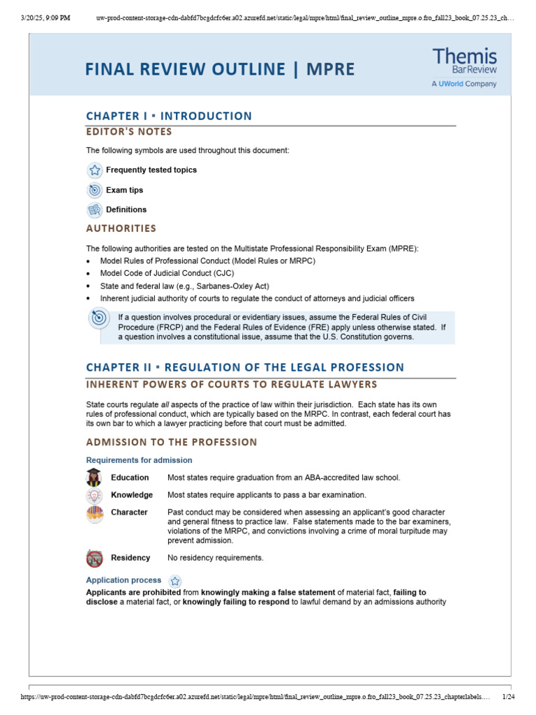 MPRE Final Review Outline | PDF | Lawyer | Attorney–Client Privilege