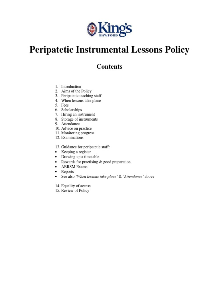 Peripatetic Instrumental Lessons Policy | PDF | Test (Assessment ...