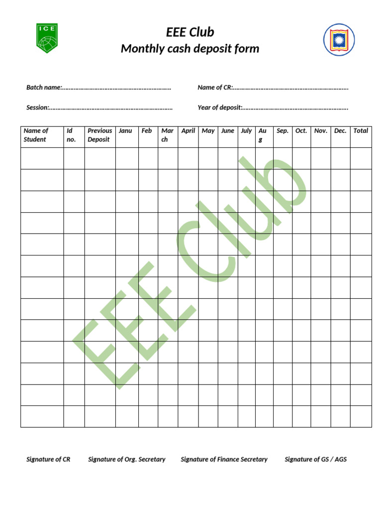 EEE Club Monthly Deposit Form | PDF