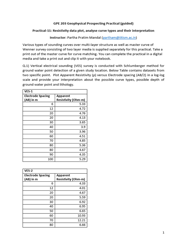 GPE 203 Geophysical Prospecting Practical 11 | PDF | Electrical ...