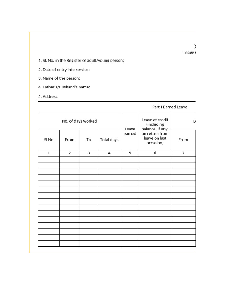 Form H Leave Card For Employees | PDF