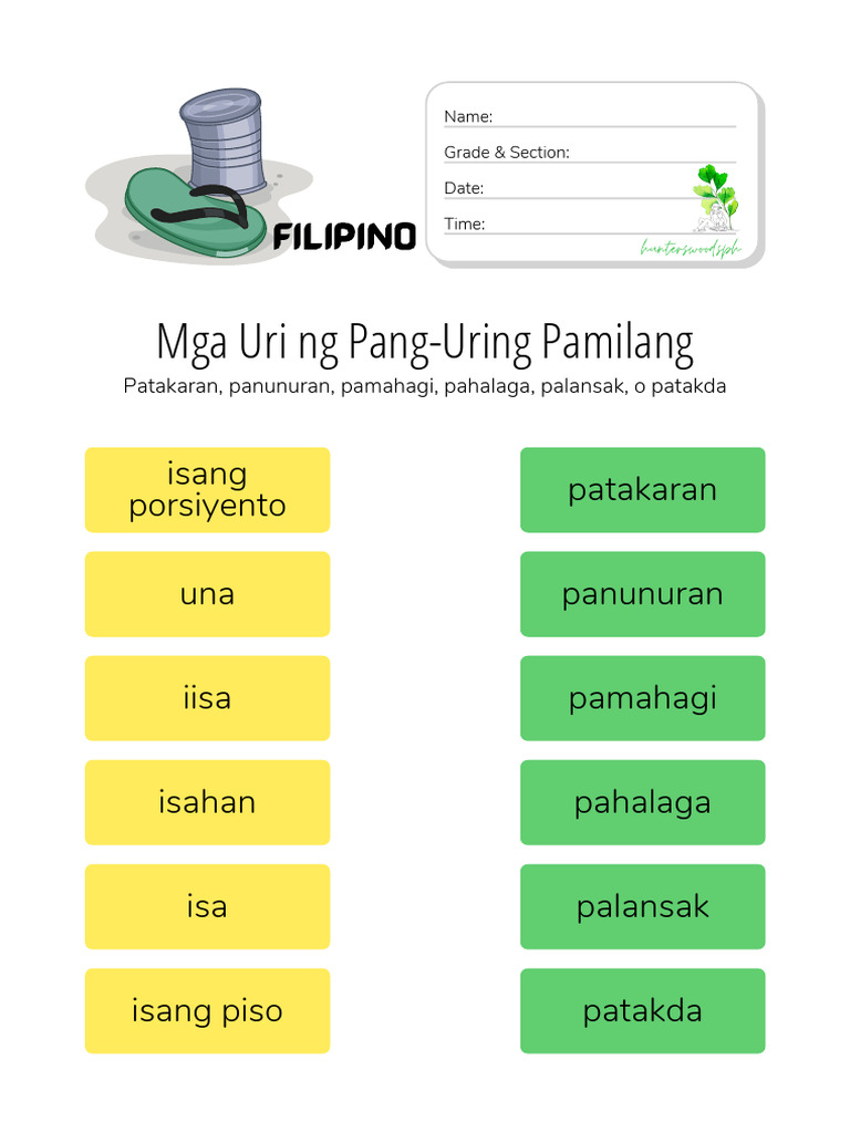Uri NG Pang Uring Pamilang Worksheet For Grade 6 | PDF